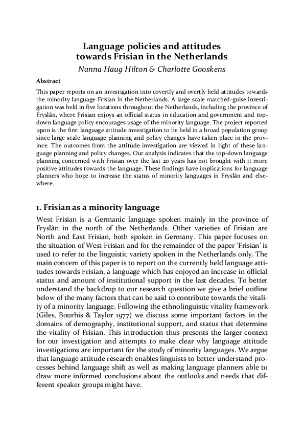 (PDF) Language policies and attitudes towards Frisian in the Netherlands