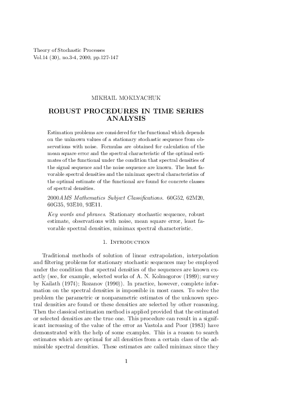 (PDF) Robust Procedures in Time Series Analysis