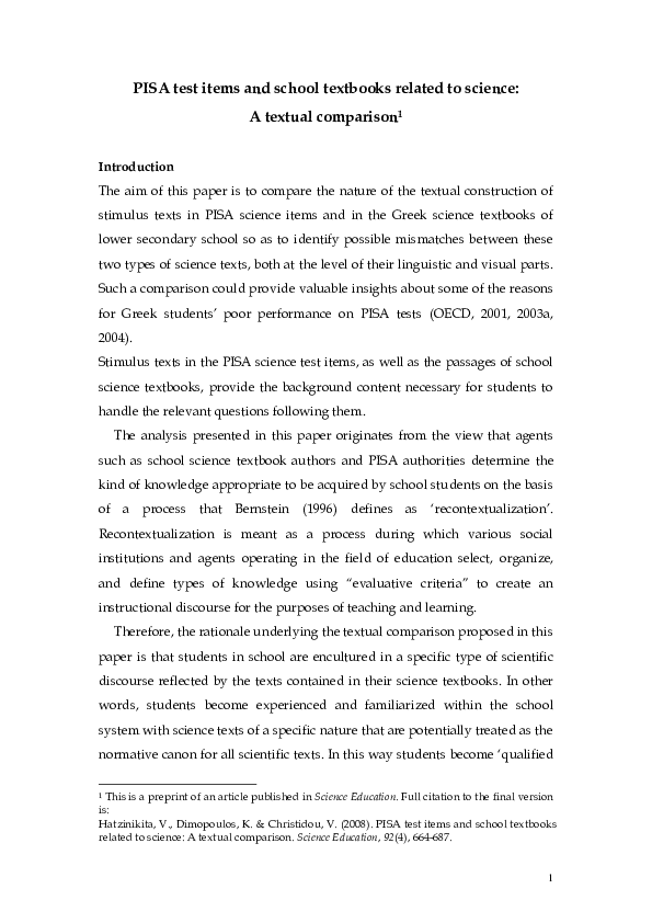 PISA test items and school textbooks related to science: A textual ...