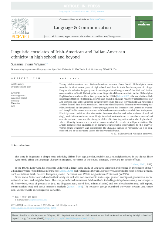 (PDF) Linguistic correlates of Irish-American and Italian-American ...