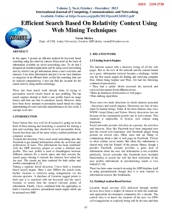 Pdf Efficient Search Based On Relativity Context Using Web Mining Techniques Warse The World