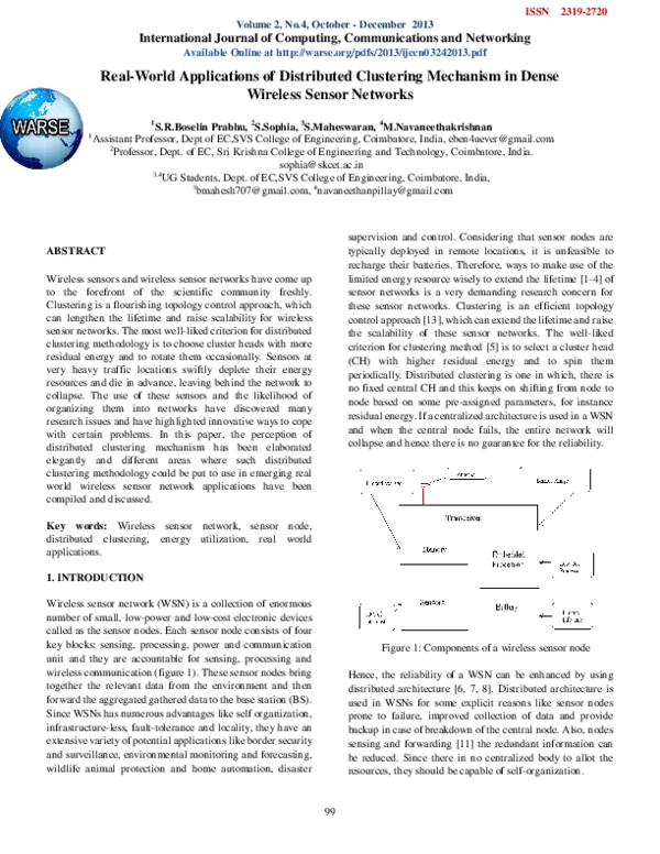 (PDF) Real-World Applications of Distributed Clustering Mechanism in Dense Wireless Sensor Networks