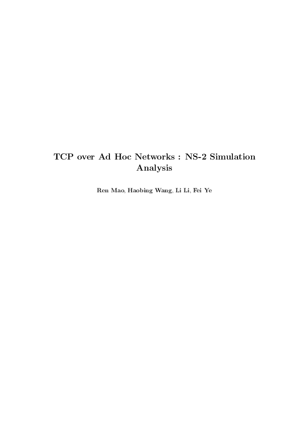 (PDF) TCP over Ad hoc networks