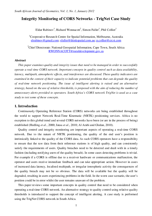 (PDF) Integrity Monitoring of CORS Networks - Trig Net Case Study
