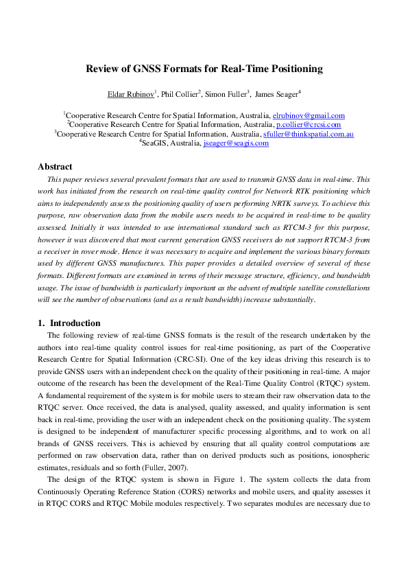 (PDF) Review of GNSS Formats for Real-Time Positioning