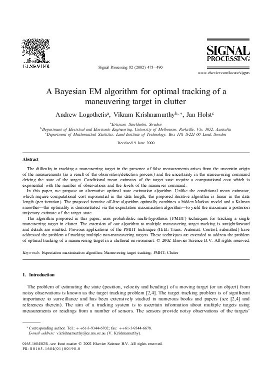 Pdf A Bayesian Em Algorithm For Optimal Tracking Of A Maneuvering 4195