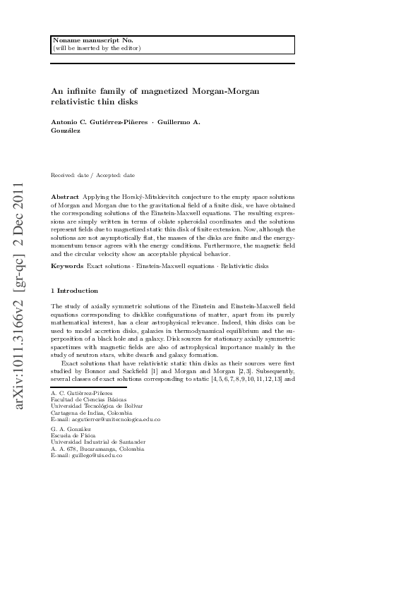 (PDF) An infinite family of magnetized Morgan-Morgan relativistic thin disks