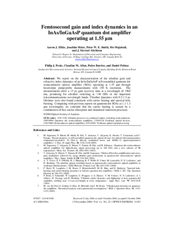 2006-11 zilkie qdots amplifier opex06
