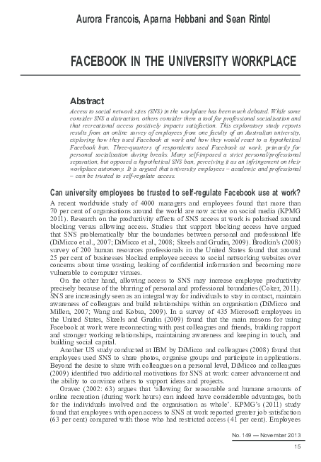 (PDF) Facebook in the University Workplace