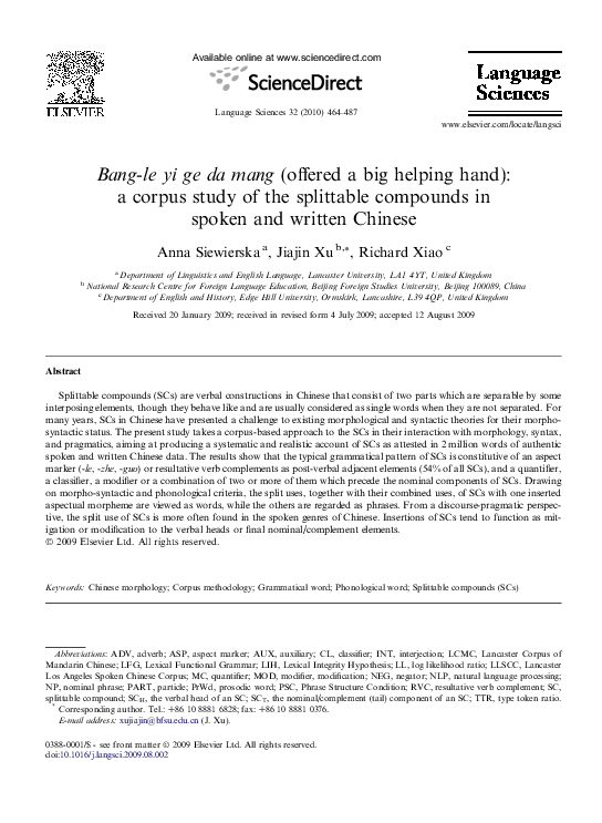 (PDF) Bang-le yi ge da mang (offered a big helping hand): A corpus ...