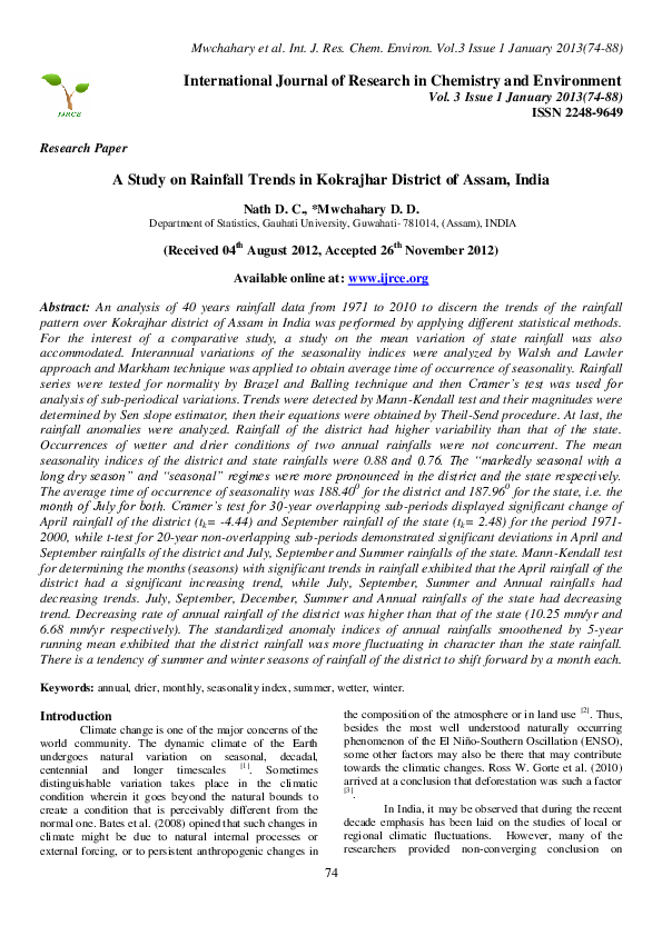 (PDF) A Study on Rainfall Trends in Kokrajhar District of Assam, India