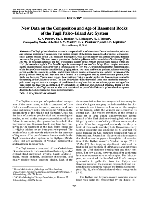(PDF) New Data on the Composition and Age of Basement Rocks of the ...