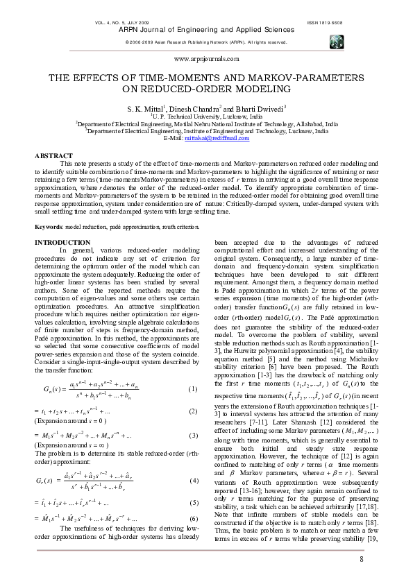 (PDF) THE EFFECTS OF TIME-MOMENTS AND MARKOV-PARAMETERS ON REDUCED-ORDER MODELING