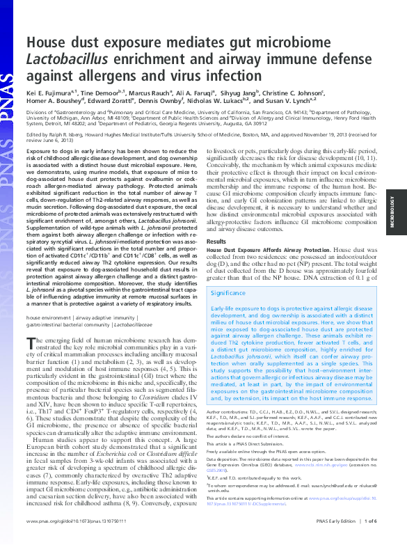 (PDF) House dust exposure mediates gut microbiome Lactobacillus ...