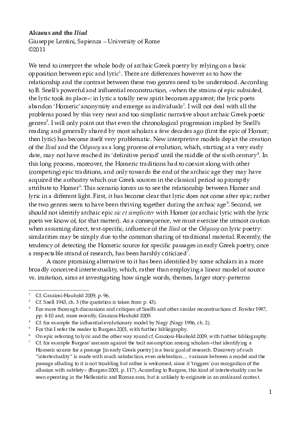 (PDF) Alcaeus and the Iliad