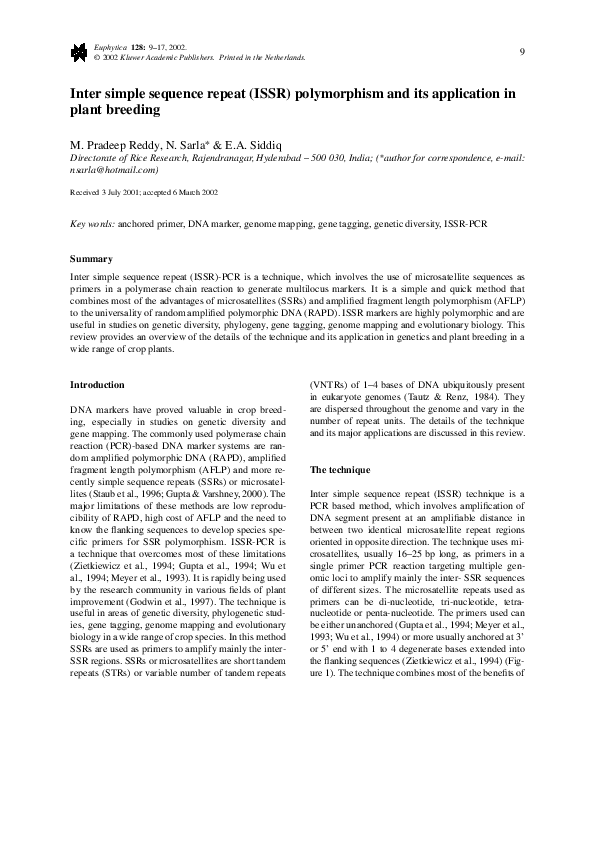 (PDF) Inter simple sequence repeat (ISSR) polymorphism and its ... (PDF) Inter simple sequence repeat (ISSR) polymorphism and its ...