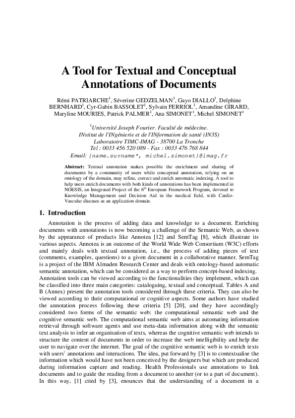 (PDF) A Tool for Textual and Conceptual Annotations of Documents