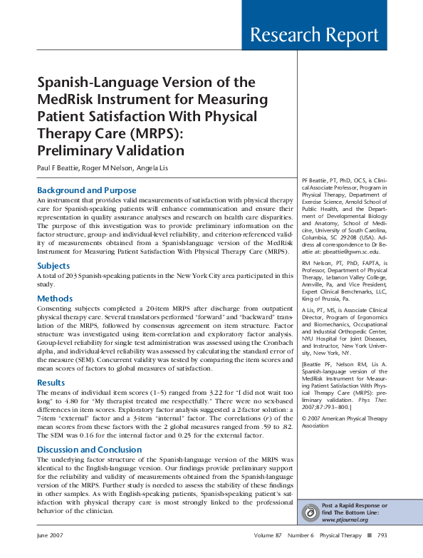 (PDF) Spanish-Language Version of the MedRisk Instrument for Measuring ...