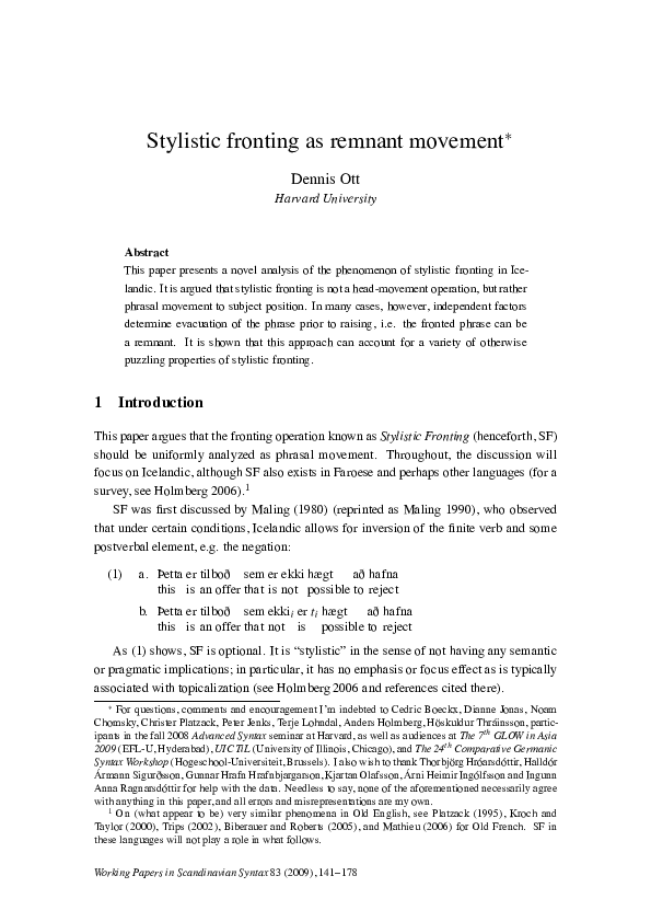 (PDF) Stylistic fronting as remnant movement