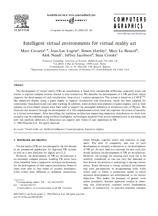 (PDF) Intelligent virtual environments for virtual reality art