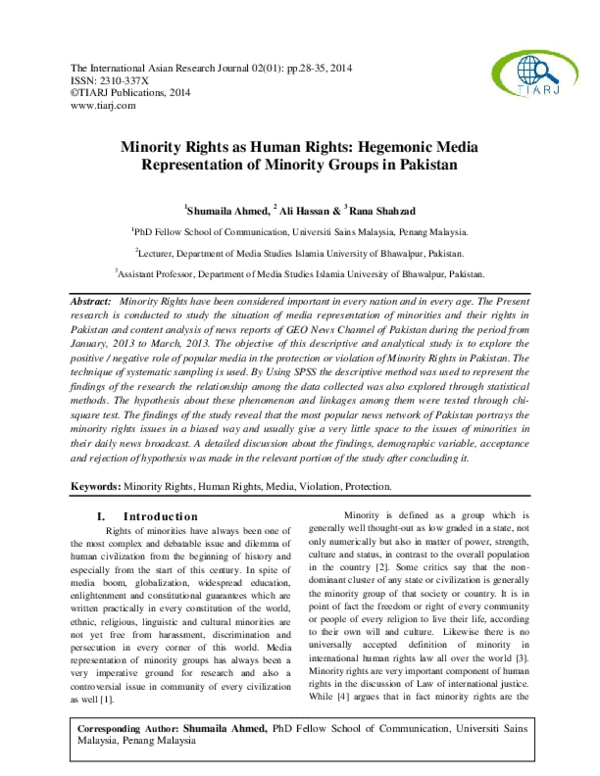 Pdf Minority Rights As Human Rights Hegemonic Media Representation
