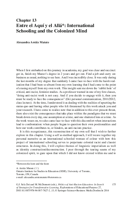 (PDF) International Schooling and the Colonized Mind