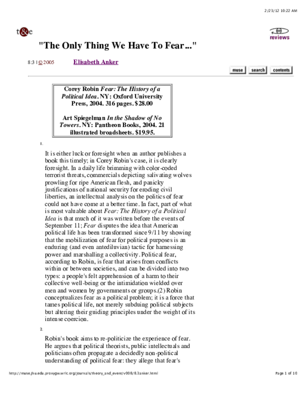 (PDF) "The Only Thing We Have to Fear…" (Theory & Event, 2006)