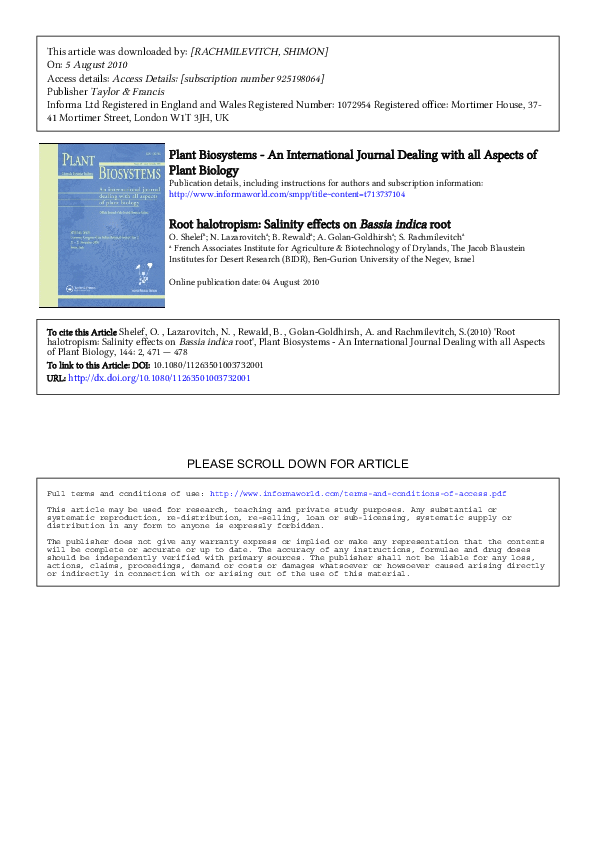 (PDF) Root halotropism: Salinity effects on Bassia indica root