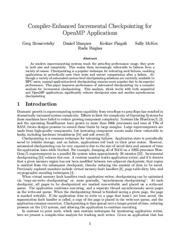 Pdf Compiler Enhanced Incremental Checkpointing For Openmp Applications