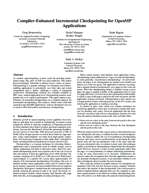 Pdf Compiler Enhanced Incremental Checkpointing For Openmp Applications