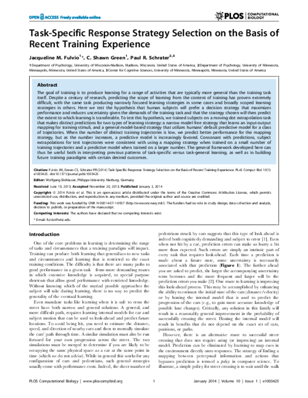 (PDF) Task-specific response strategy selection on the basis of recent ...