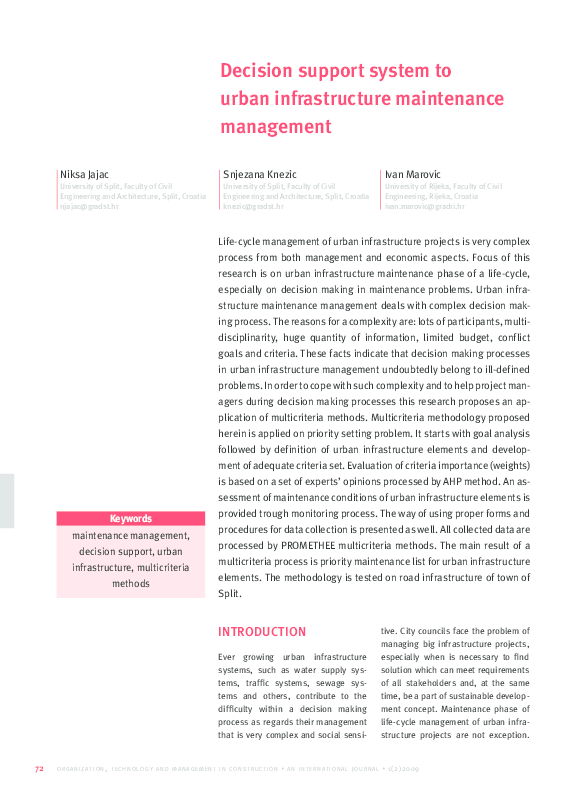 (PDF) Decision Support System to Urban Infrastructure Maintenance Management