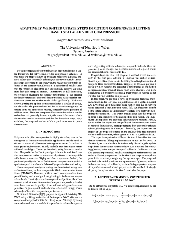 (PDF) Adaptively weighted update steps in motion compensated lifting based scalable video ...