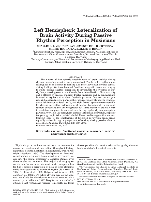 Pdf Left Hemispheric Lateralization Of Brain Activity During Passive Rhythm Perception In