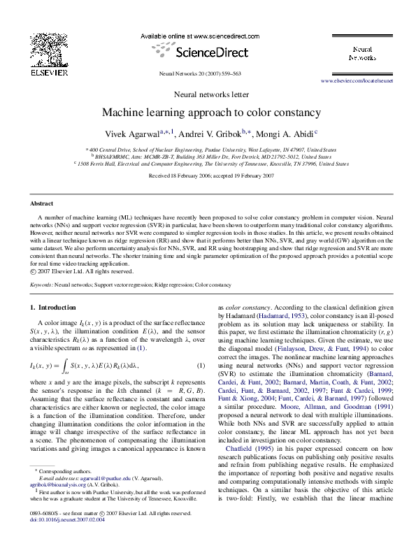 (PDF) Machine learning approach to color constancy