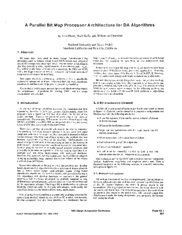 (PDF) A parallel bit map processor architecture for DA algorithms | Willem vanCleemput ...