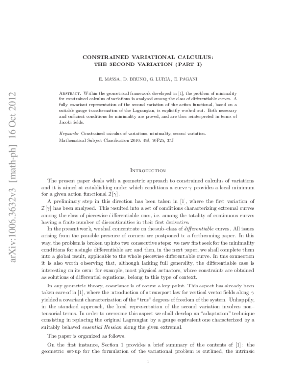Pdf Constrained Variational Calculus The Second Variation Part I