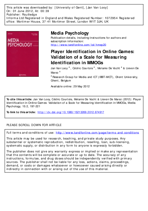 (PDF) Player identification in online games: validation of a scale for ...