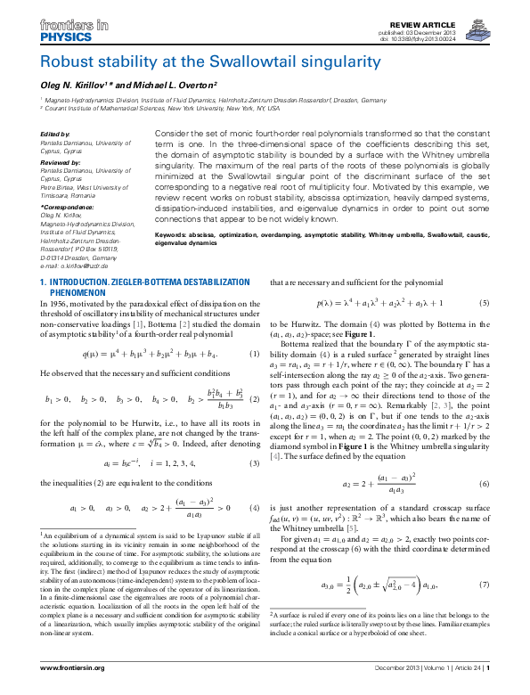 (PDF) Robust stability at the swallowtail singularity