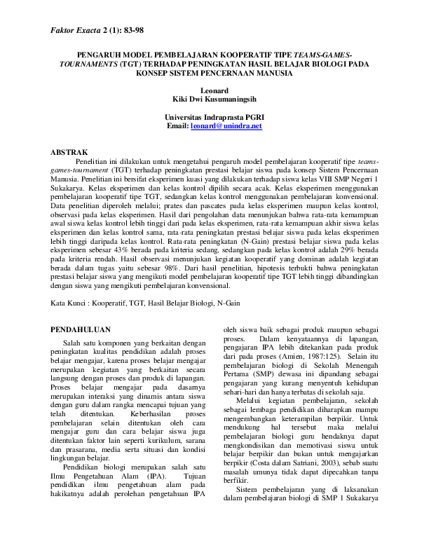 (PDF) Pengaruh Model Pembelajaran Teams-Games-Tournament (TGT) Terhadap Peningkatan Hasil ...