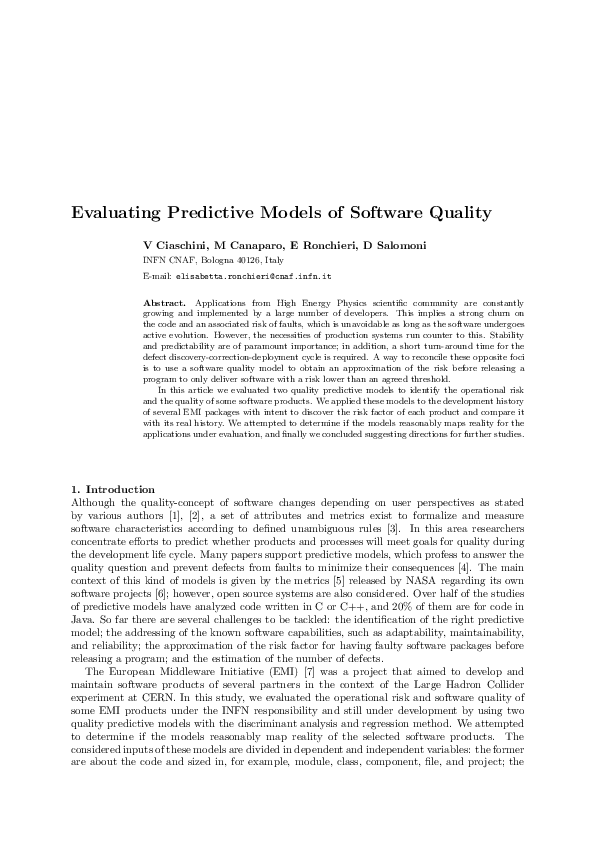 (PDF) Evaluating Predictive Models of Software Quality
