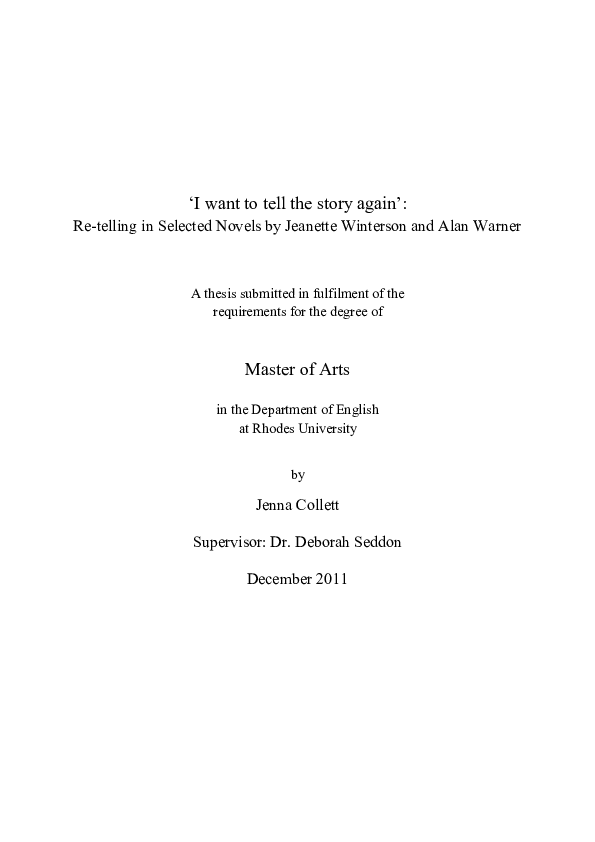 (PDF) ‘I want to tell the story again’: Re-telling in Selected Novels ...