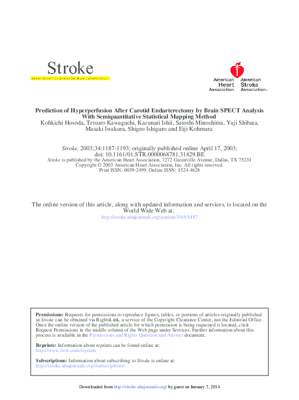 (PDF) Prediction of Hyperperfusion After Carotid Endarterectomy by Brain SPECT Analysis With ...