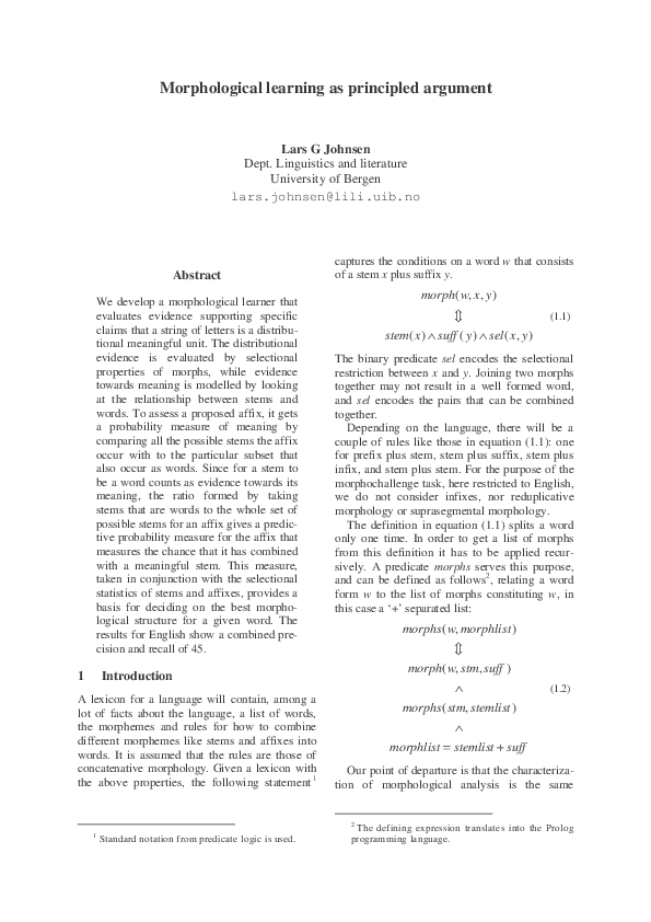 (PDF) Morphological learning as principled argument