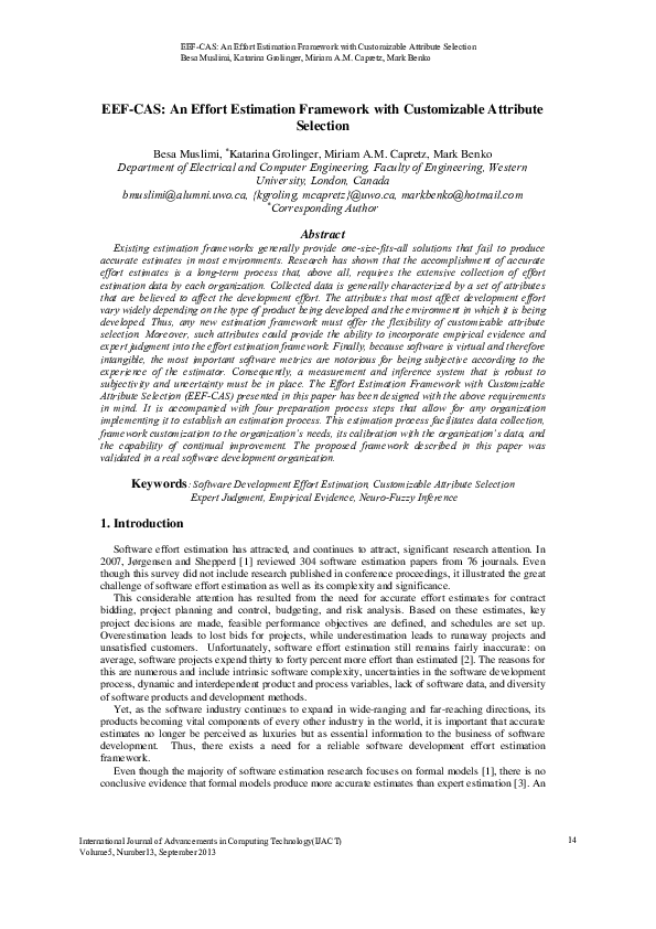 (PDF) EEF-CAS: An Effort Estimation Framework with Customizable Attribute Selection