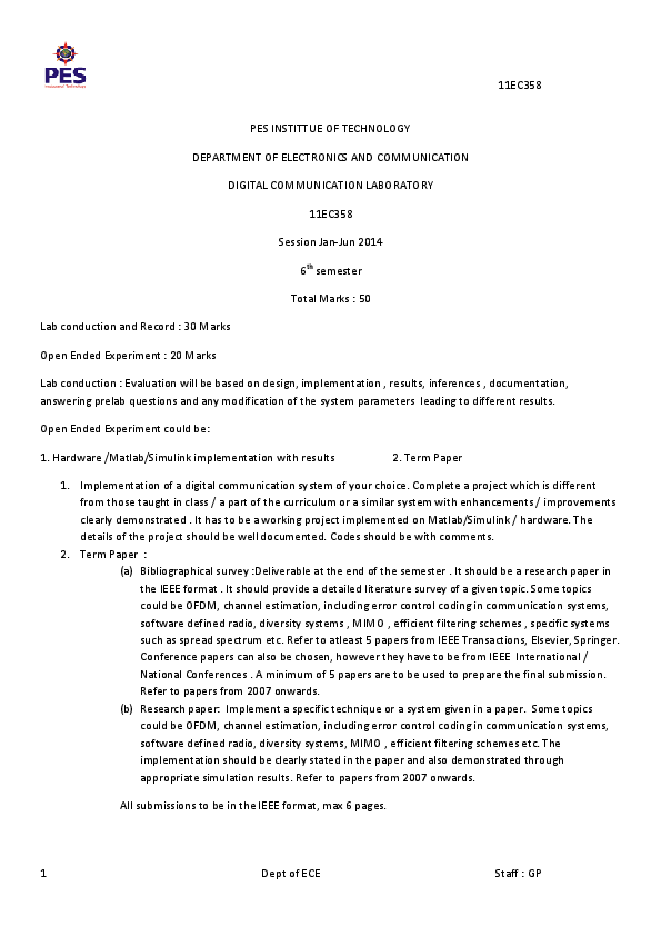 (PDF) Expt-1 and details on Open ended experiments 6th sem ECE 11EC358