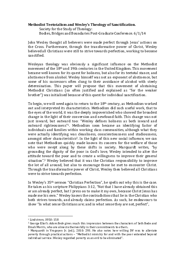 (DOC) Methodist Teetotalism and Wesley’s Theology of Sanctification ...