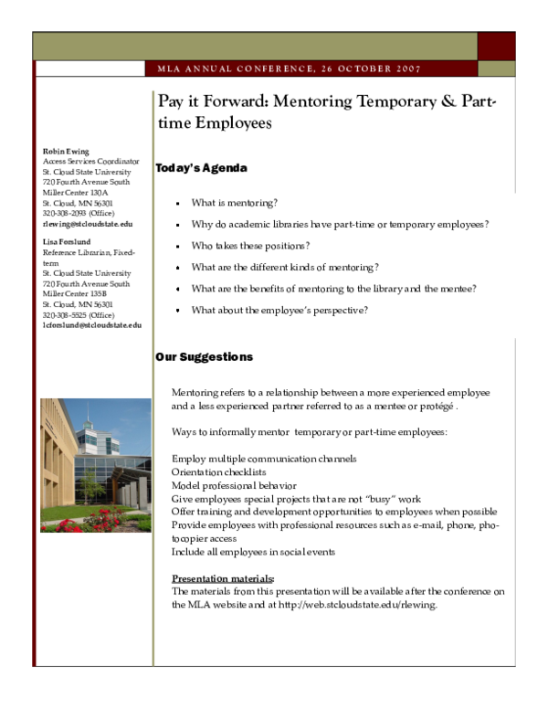 (PDF) Pay it Forward: Mentoring Temporary & Part time Employees