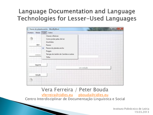 (PDF) Language Documentation and Language Technologies for Lesser-Used Languages
