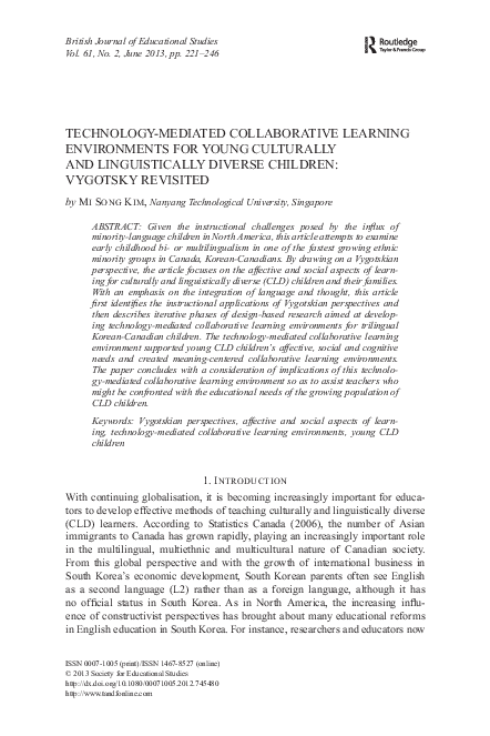 (PDF) Technology-mediated collaborative learning environments for young ...